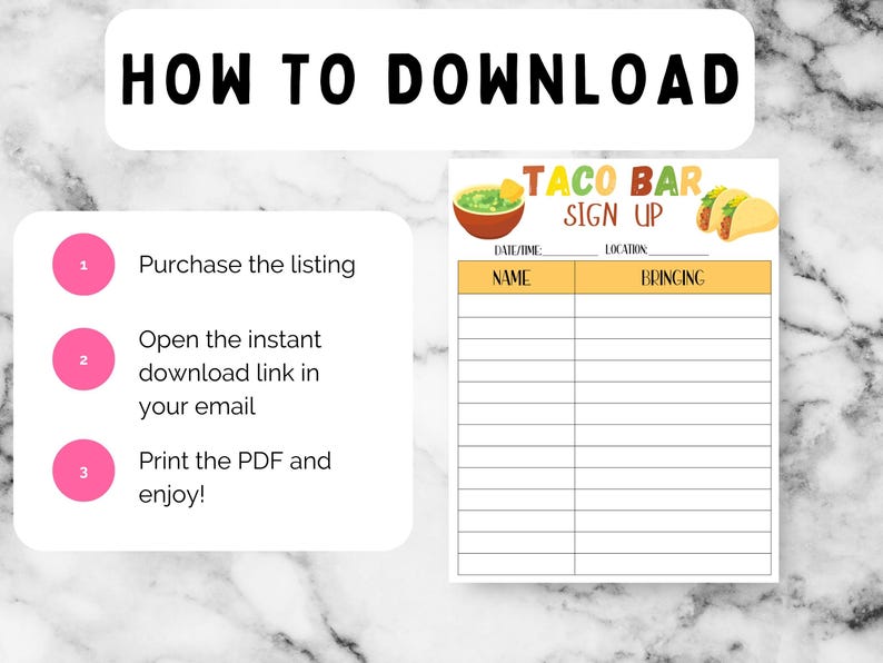Taco Bar Potluck Sign up Printable; Sign up Sheet for Taco Fiesta PDF ...