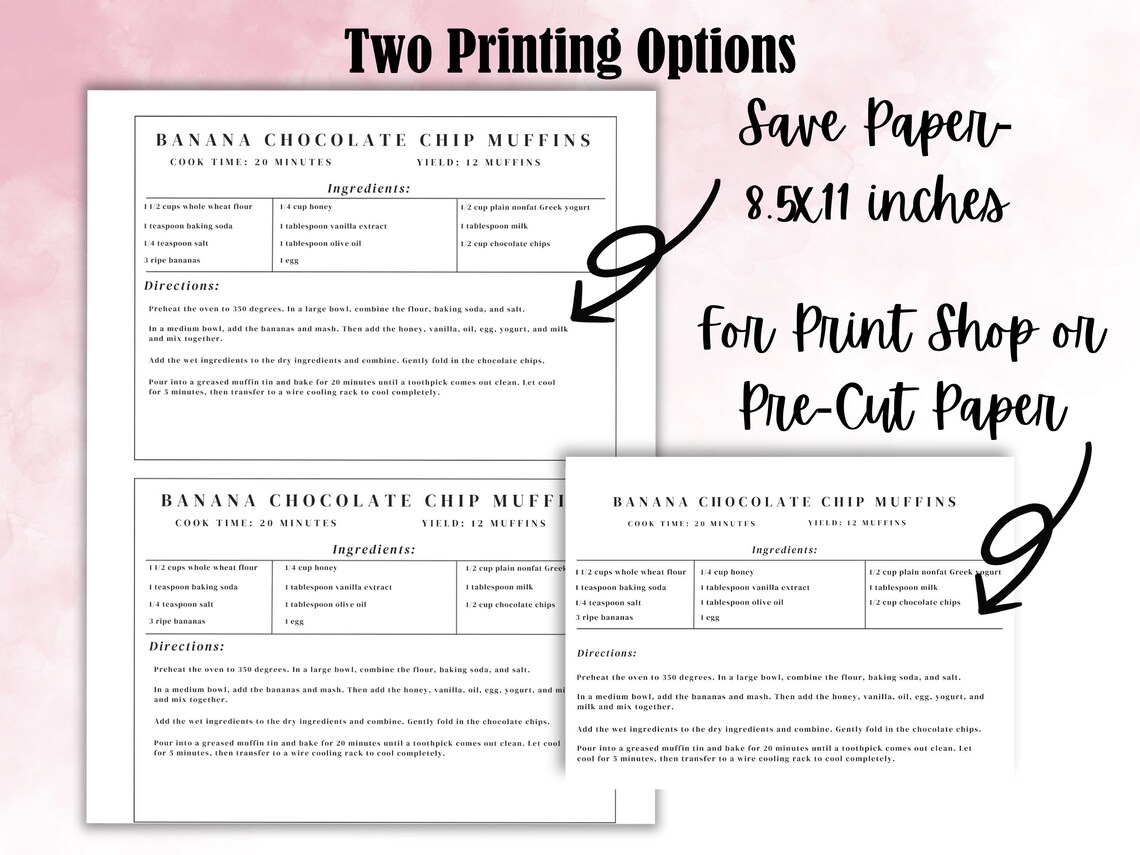 Editable Recipe Card Template, for Recipe Notebook or Recipe Box ...