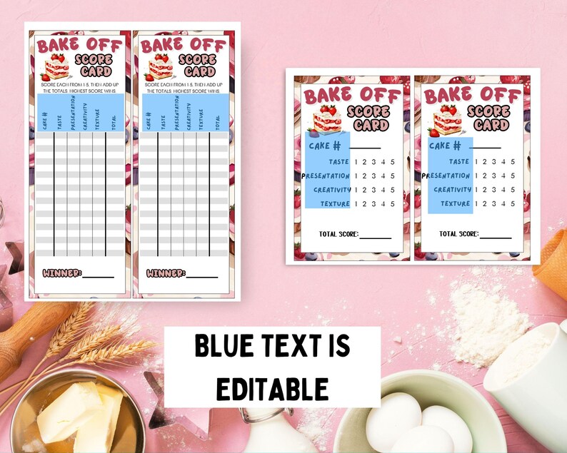 Editable Cake Bake off Score Cards; Printable Baking Competition Voting ...