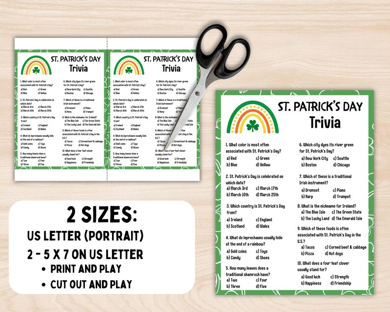 St. Patrick's Day Trivia Game Printable for Kids; Printable Party Game ...