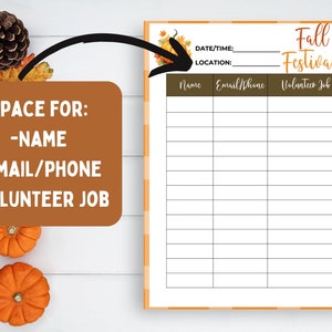 Fall Festival Sign up Sheet PDF; Printable Volunteer Signup; Fall ...