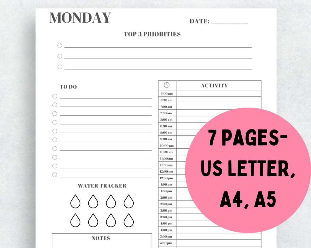 Daily Hourly Planner Printable; Minimalist Hourly Planner; Work Planner ...