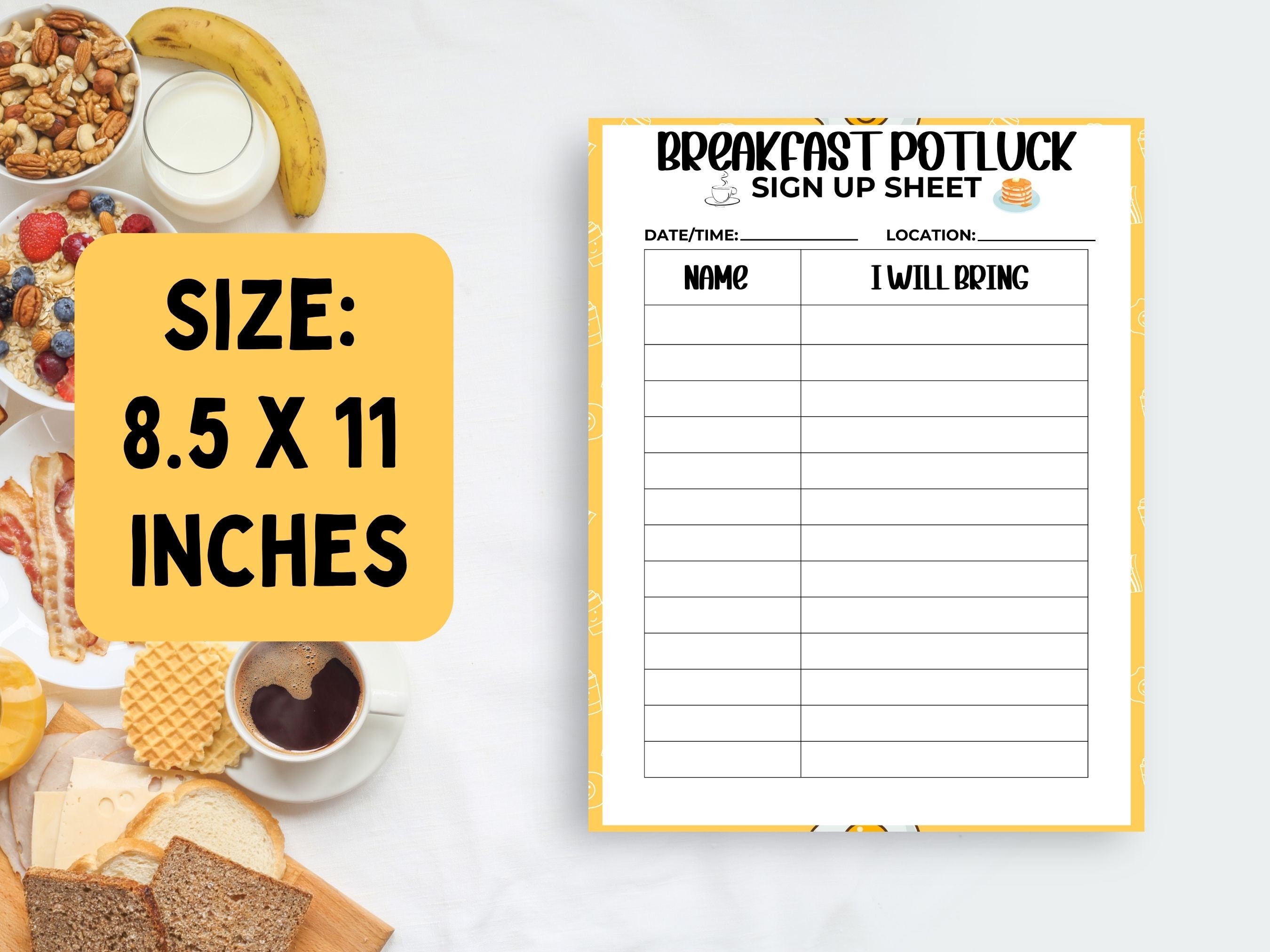 Breakfast Potluck Sign up Sheet PDF; Church Potluck; Office Potluck ...