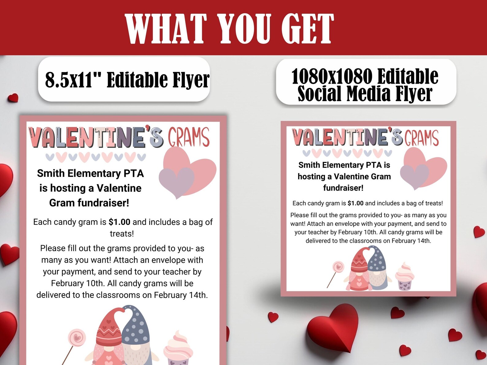 Editable Valentines Day Candy Grams Boho Valentines Gnome PTO PTA ...