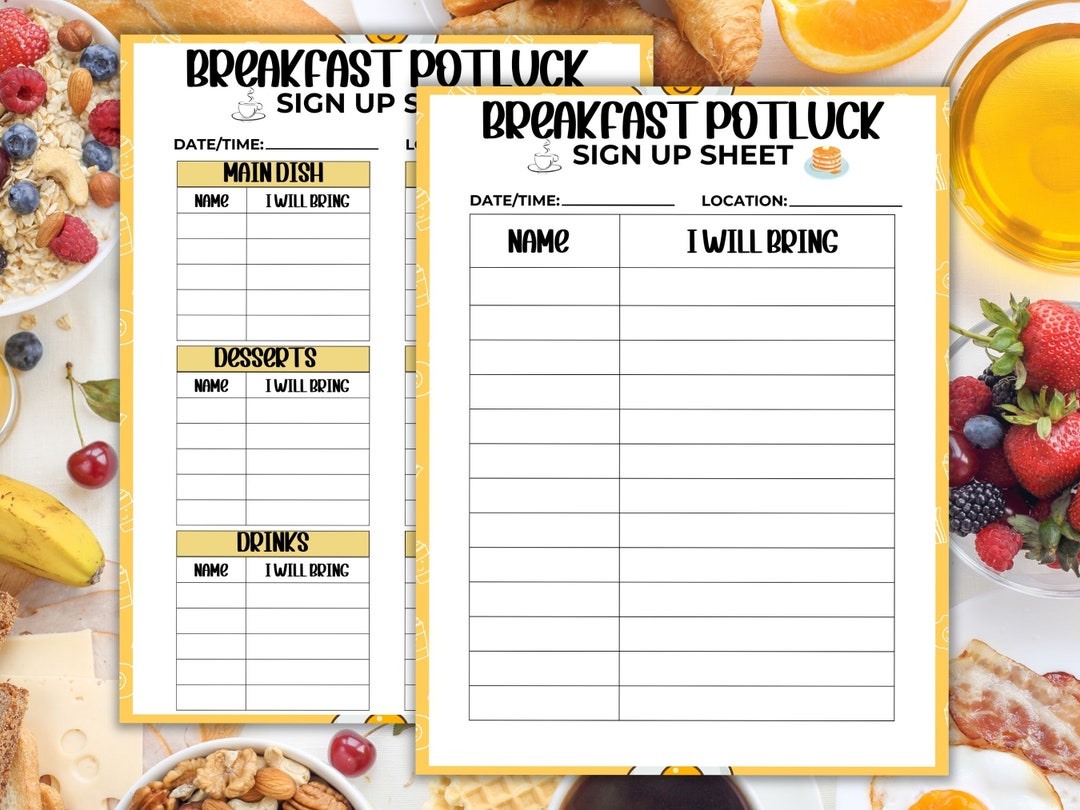 Breakfast Potluck Sign up Sheet PDF; Church Potluck; Office Potluck ...