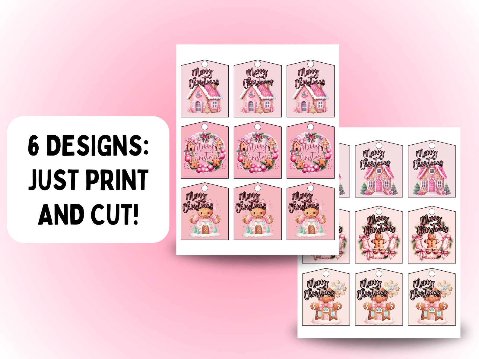 Pink Christmas Gift Tags Printable Pink Gingerbread House Holiday Gift ...