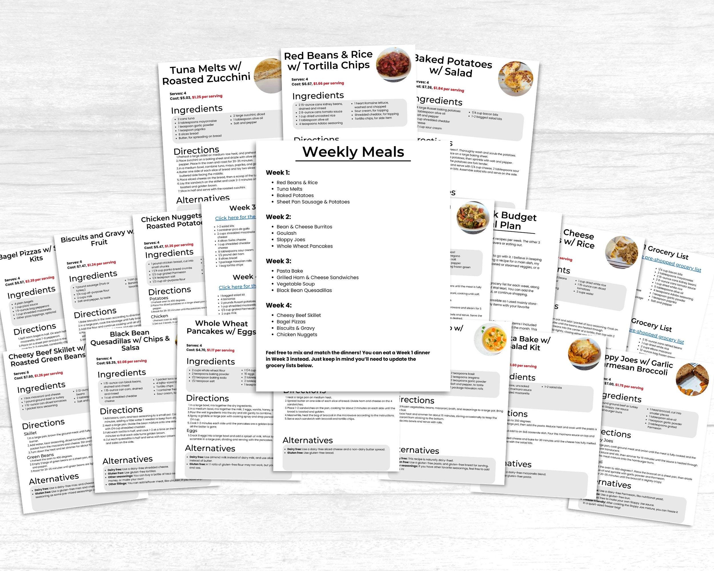 Budget Friendly Meal Plan; 4 Weeks of Cheap Meals; Recipes, Pre-filled ...