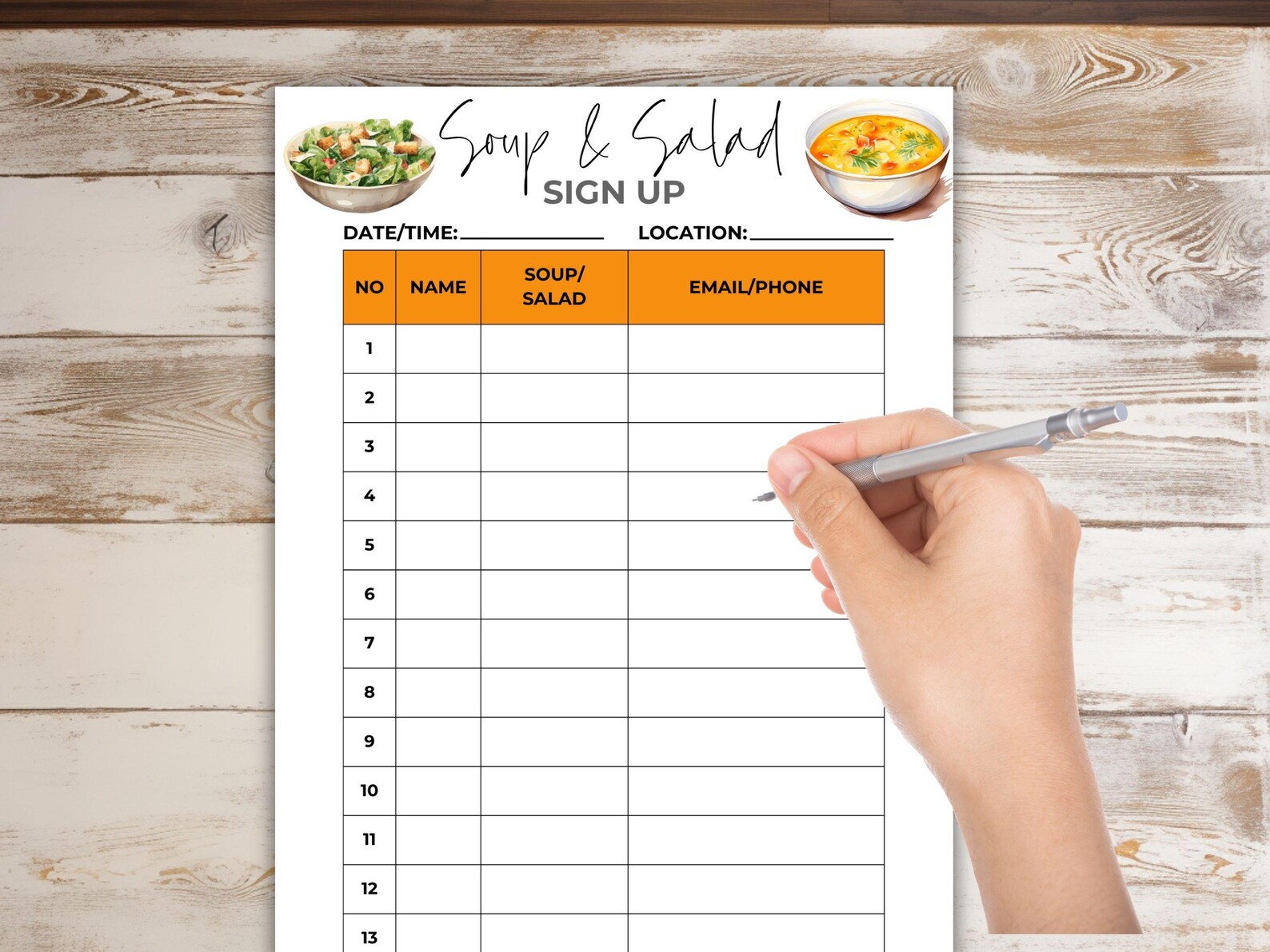 Soup and Salad Potluck Sign up Sheet PDF; Printable Sign up Sheet for ...
