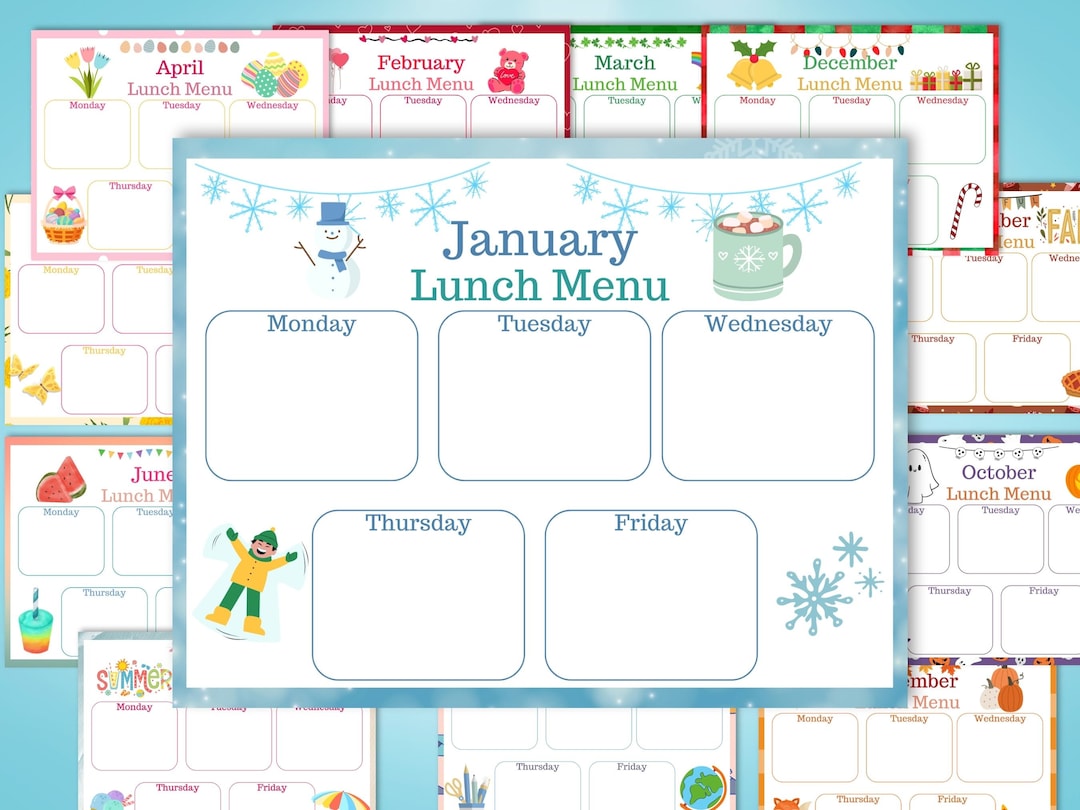 Kids School Lunch Menu Monthly Lunch Menu Template Fillable and ...