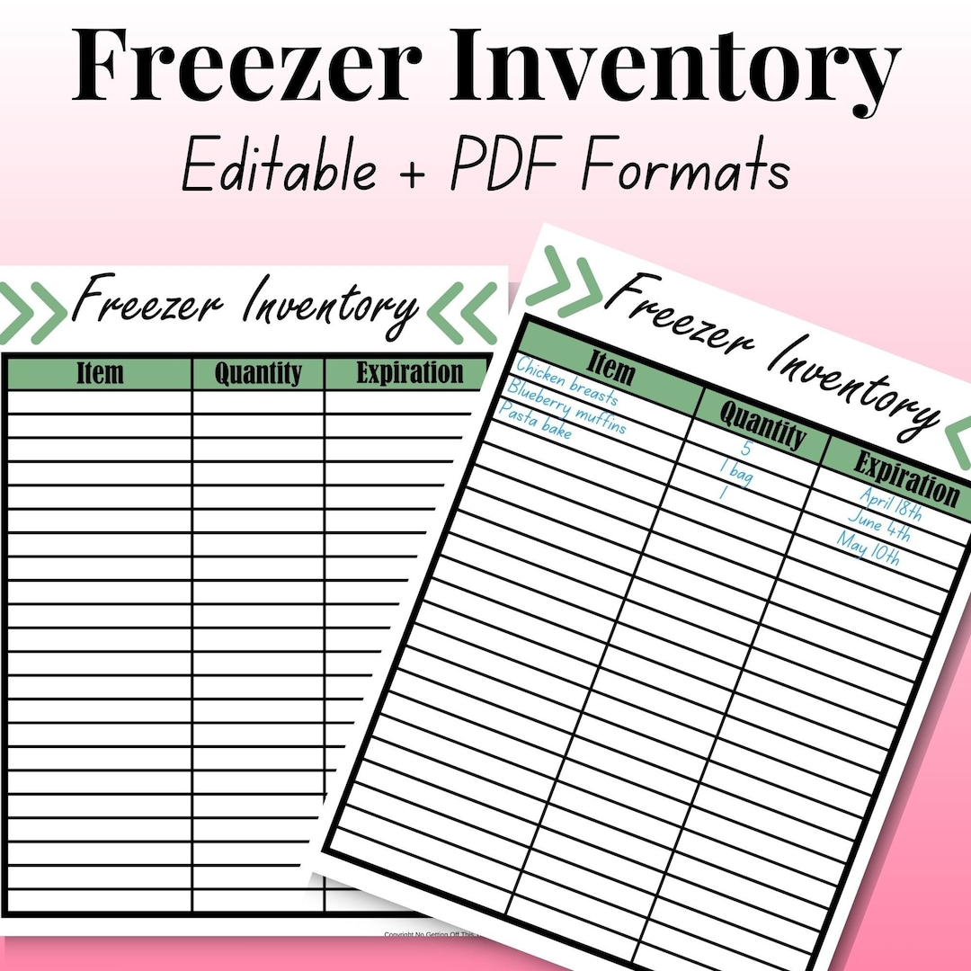 Freezer Inventory Sheet Editable Kitchen Inventory Freezer List Freezer ...