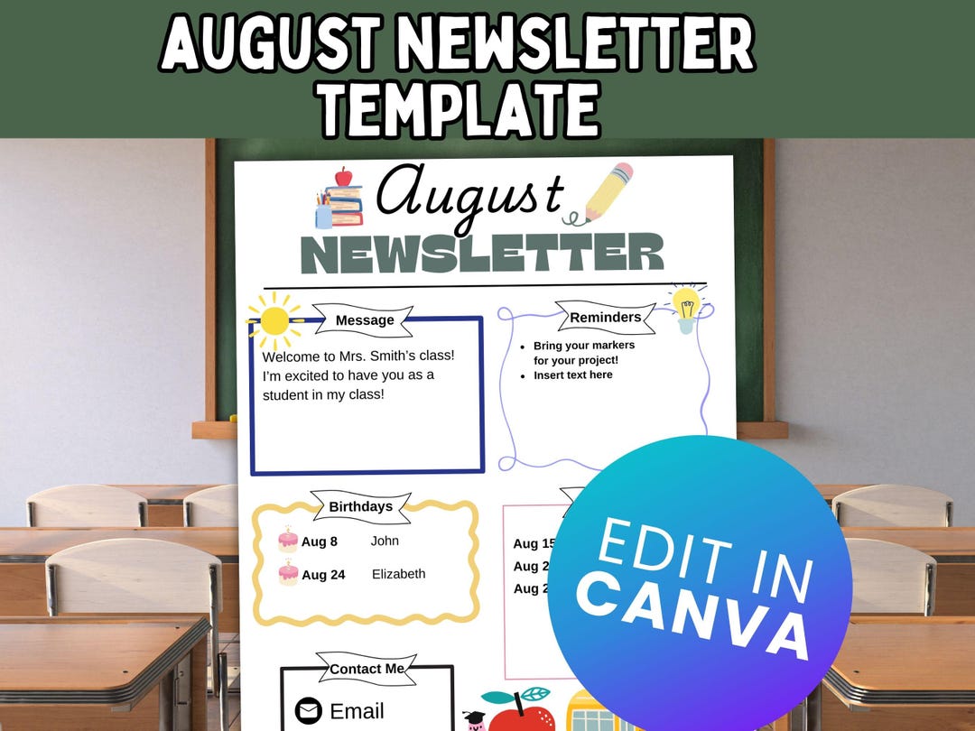 August Newsletter Template; Editable Newsletter; Classroom Newsletter ...