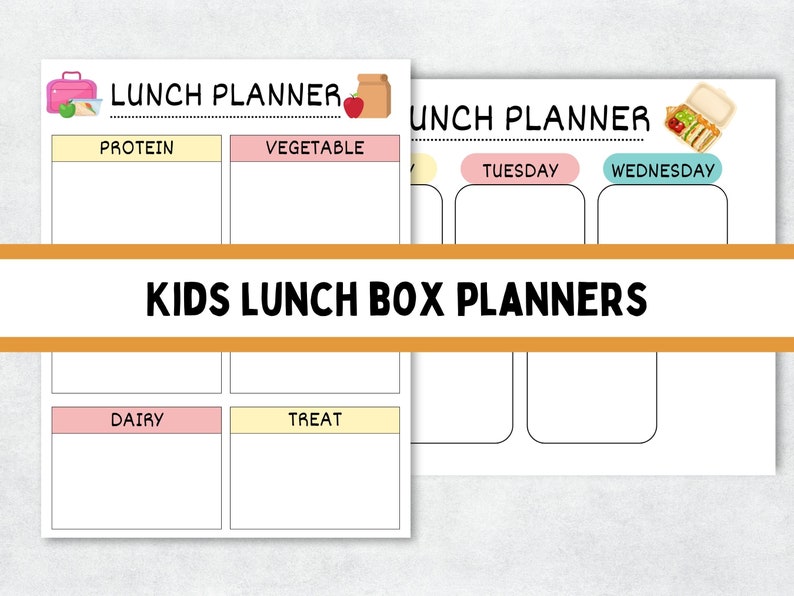 Kids School Lunch Planners; Blank and Fillable; Weekly Menu Planner ...