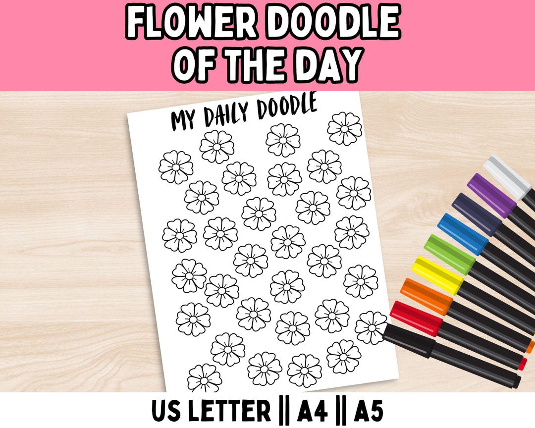 Doodle of the Day Journal Page Printable; Flower Doodle Planner Page ...
