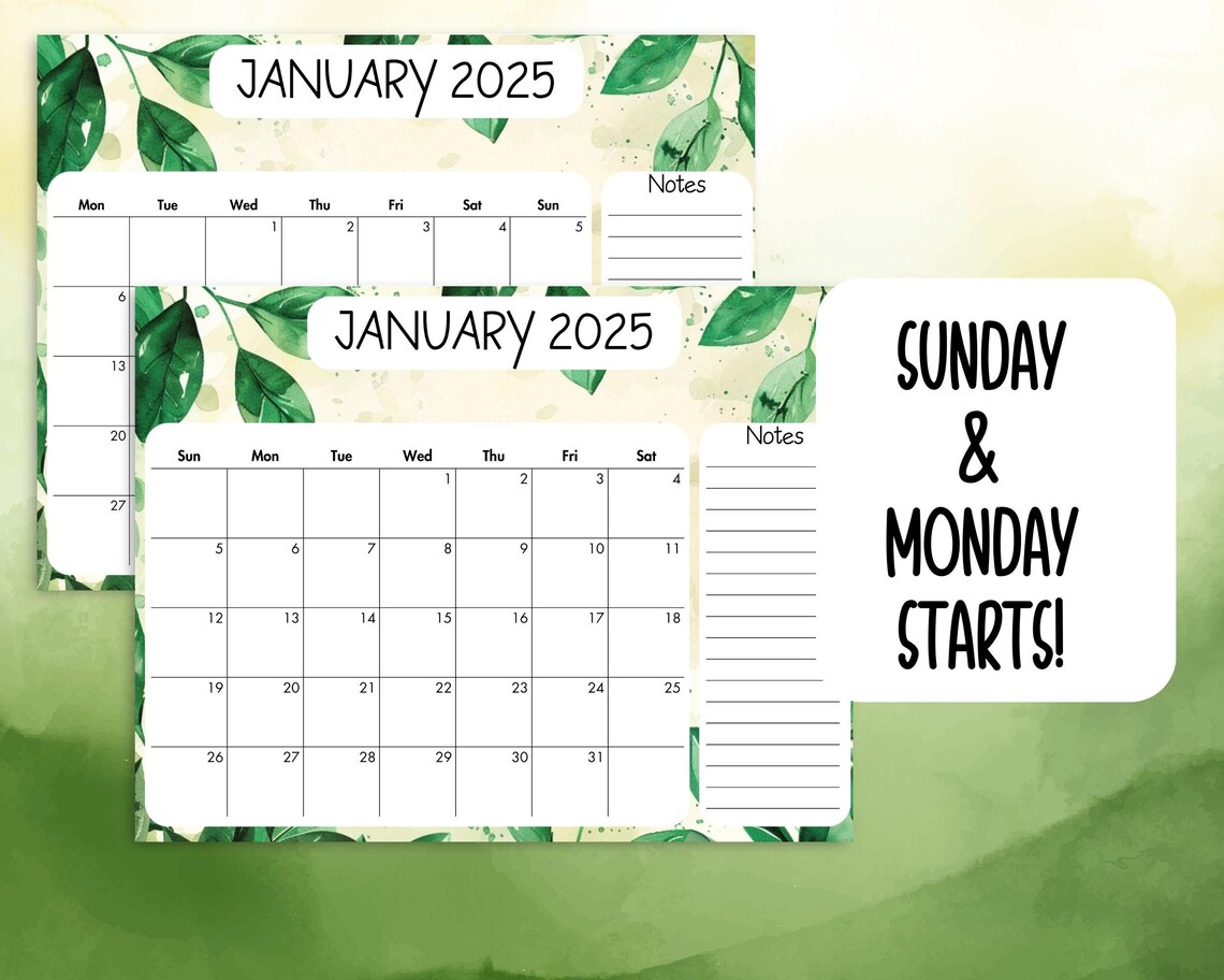 2025 Botanical Calendar Printable; Watercolor Plants Calendar PDF ...