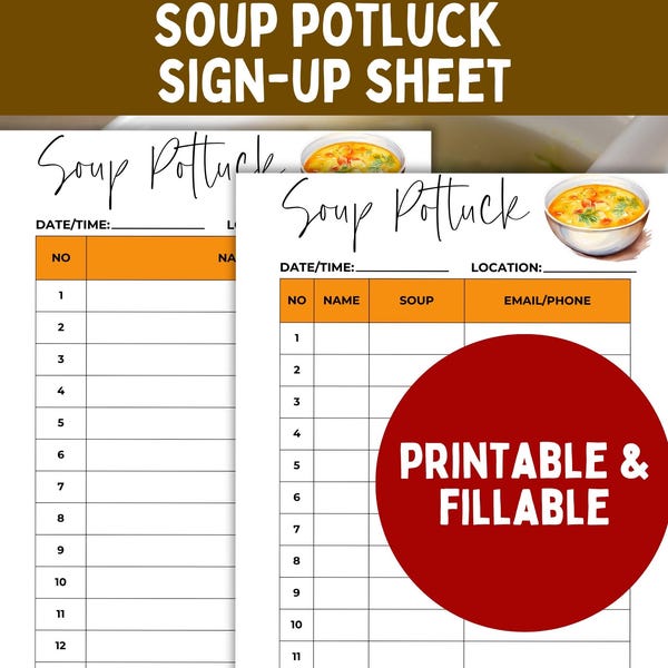 Soup Sign up Sheet - Etsy