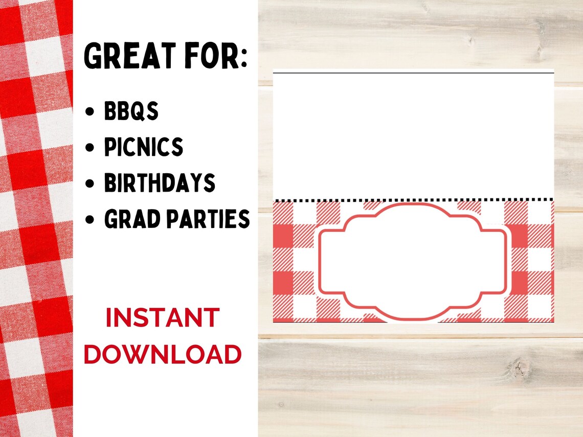 BBQ Place Cards Printable; BBQ Food Labels; Picnic Food Tent Cards; BBQ ...