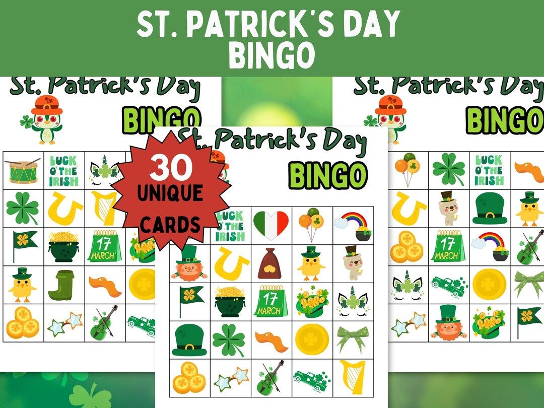 St. Patrick's Day Bingo Game; Printable St. Patty's Day Bingo; 30 Bingo ...