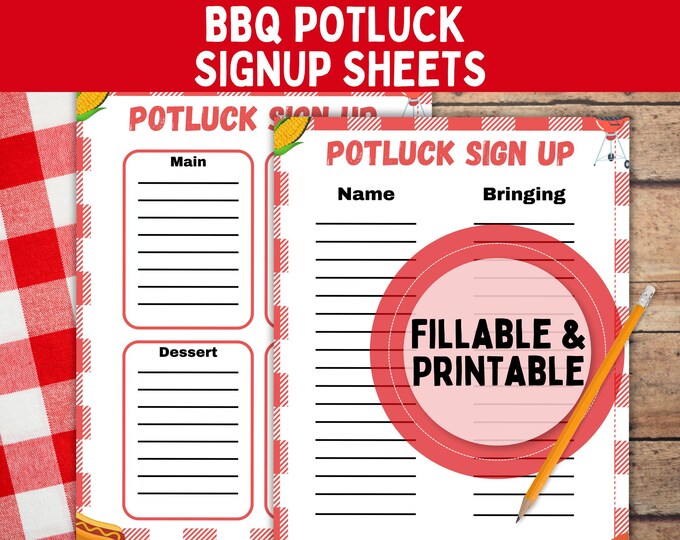 Summer BBQ Potluck Sign up Sheet, Printable Party Snack Sign up Page ...