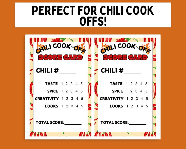 Chili Cook off Score Card Printable; Chili Score Card PDF; Chili Award ...