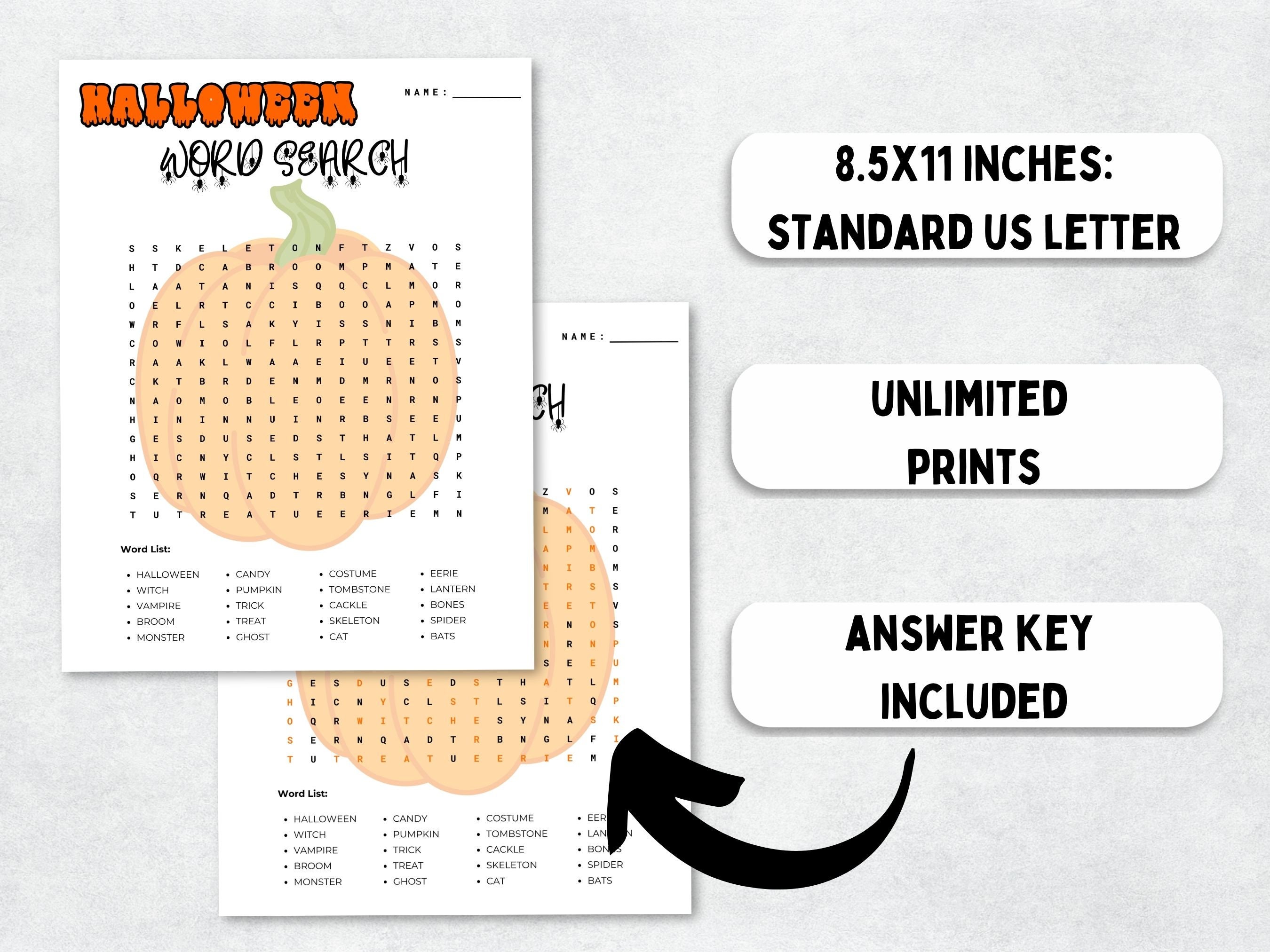 Halloween Word Search PDF; Printable Word Search for Kids Classroom ...
