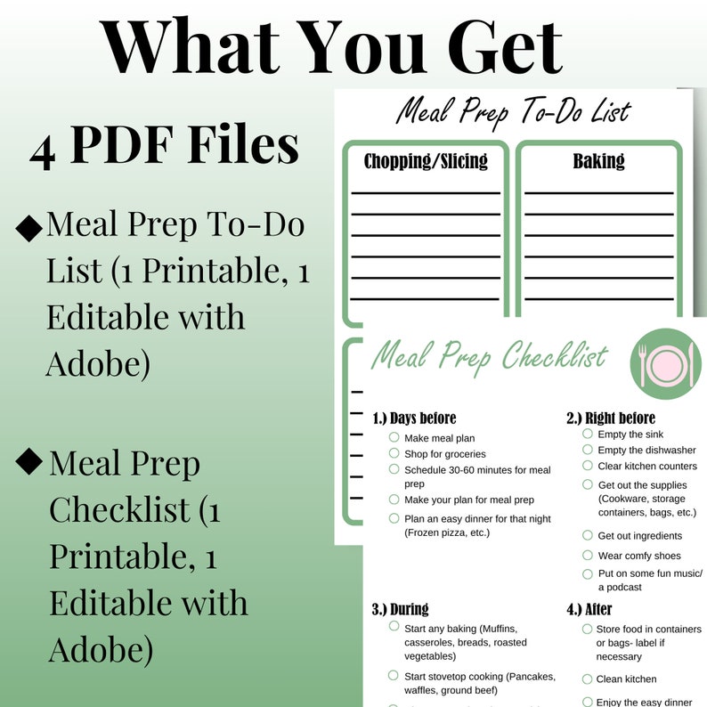 Weekly Meal Prep Planner Meal Prep Checklist Cheat Sheet Printable ...