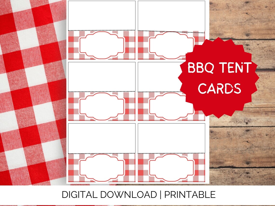 BBQ Place Cards Printable; BBQ Food Labels; Picnic Food Tent Cards; BBQ ...