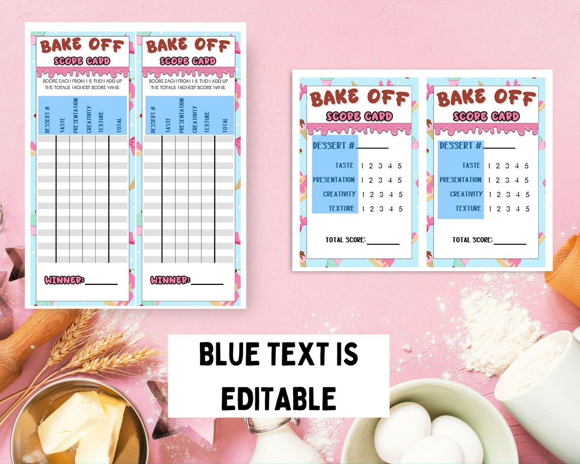 Editable Bake off Score Cards; Printable Baking Competition Voting ...