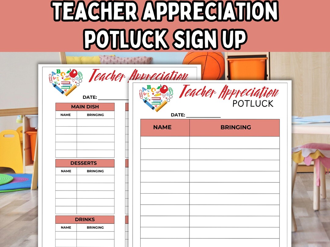Teacher Appreciation Potluck Sign up Sheet PDF; Printable Teacher ...
