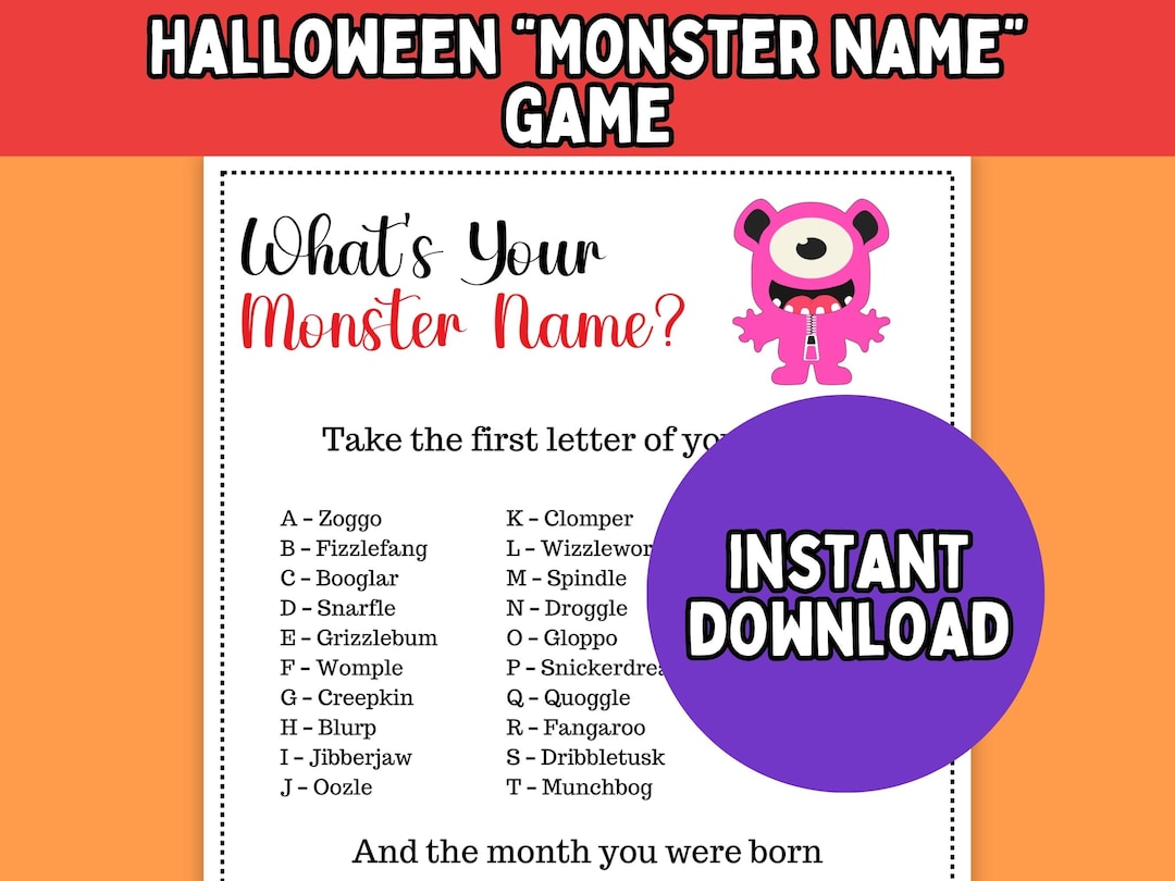Halloween "what's Your Monster Name" Game; Printable Halloween Activity ...