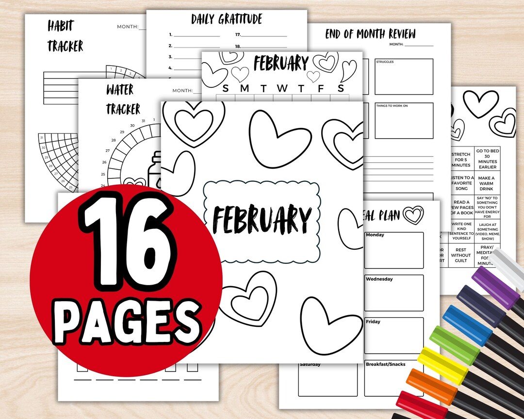 Printable February Journal Bundle; Valentines Journal Pages; Printable ...