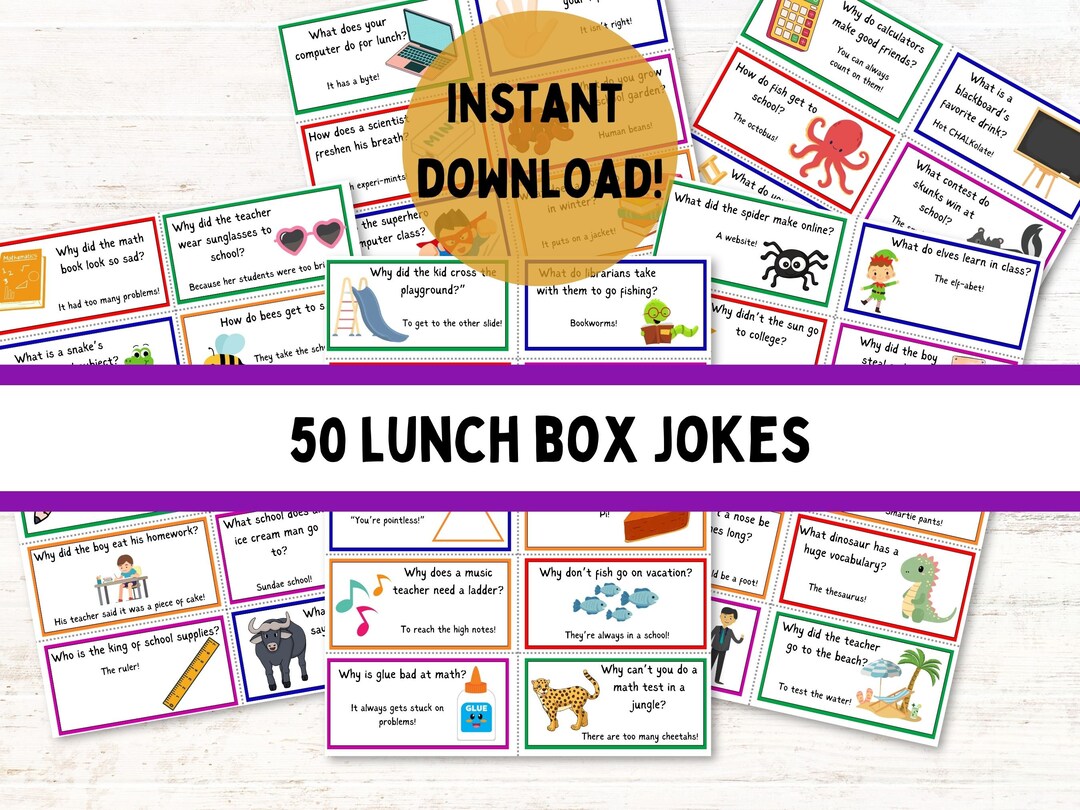 Lunch Box Jokes for Kids; 50 Printable Lunchbox Notes; Back to School ...
