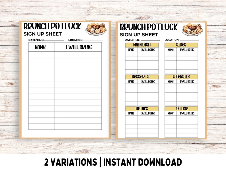 Brunch Potluck Sign up Sheet PDF; Church Potluck; Office Potluck ...