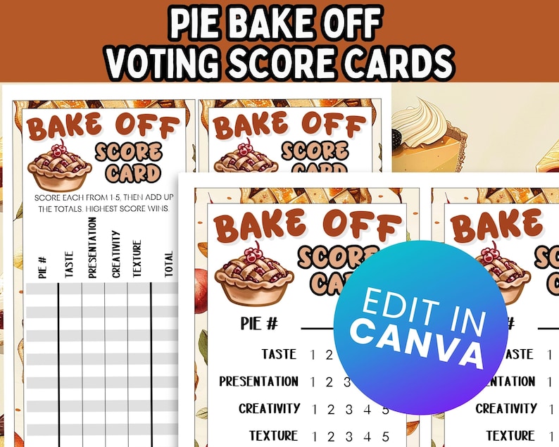 Editable Pie Bake off Score Cards; Printable Baking Competition Voting ...