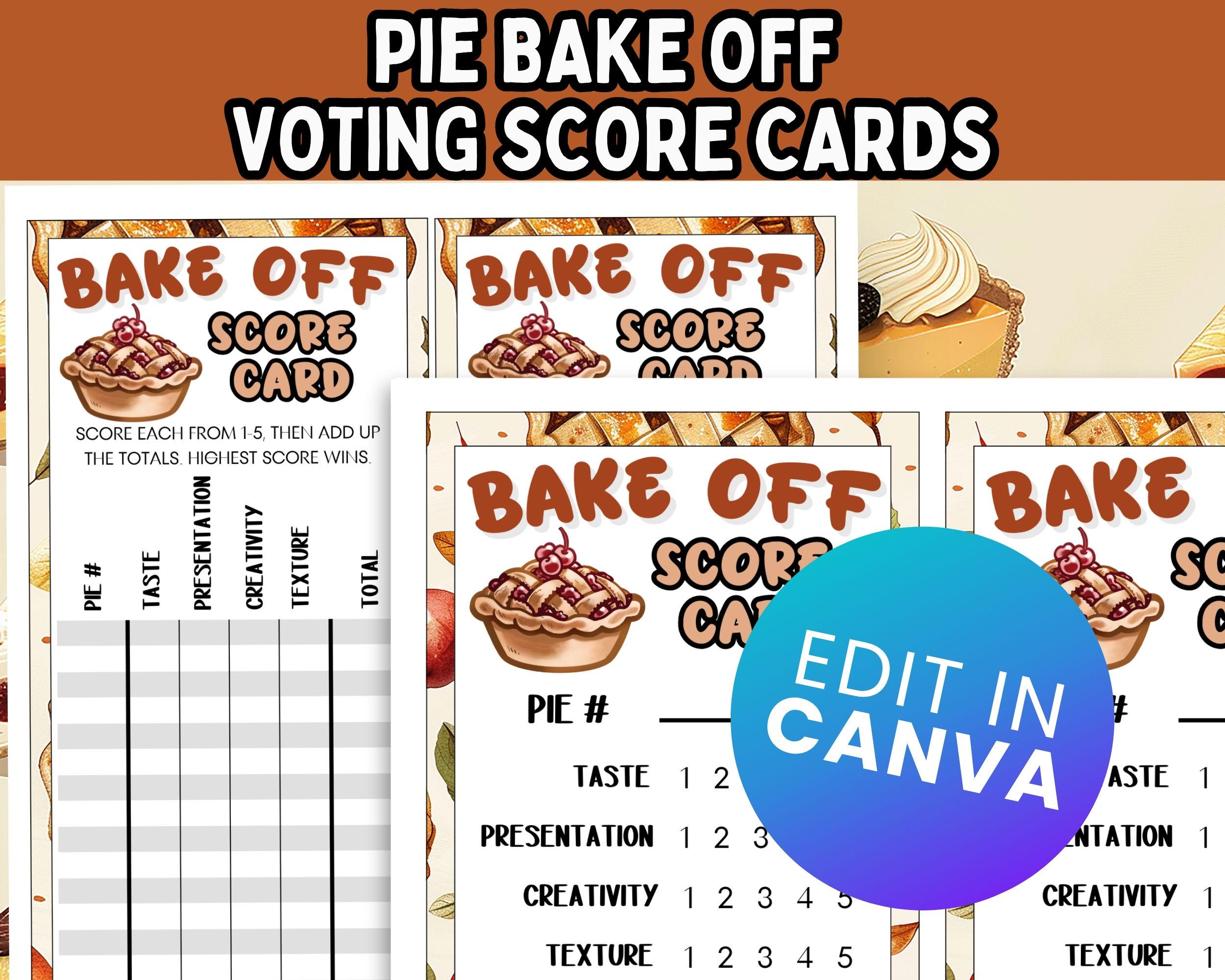 Editable Pie Bake off Score Cards; Printable Baking Competition Voting ...