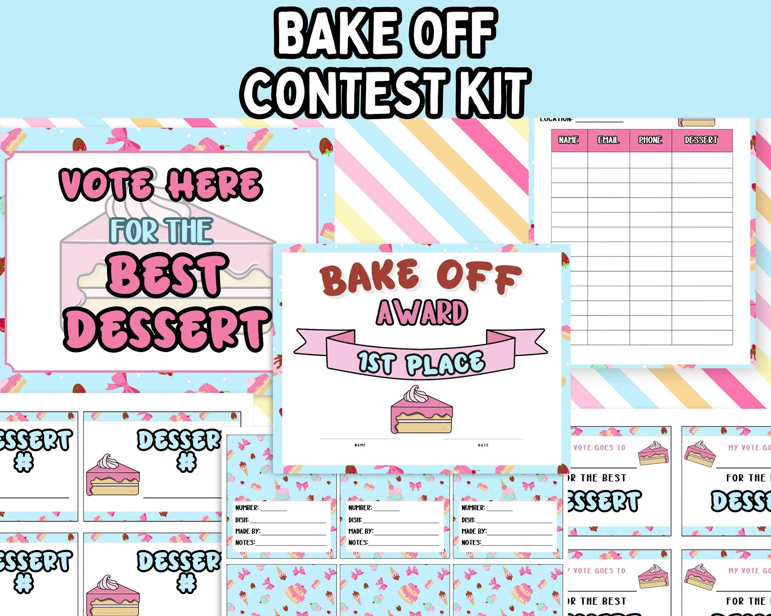 Bake off Contest Kit PDF; Printable Baking Competition Voting Cards ...