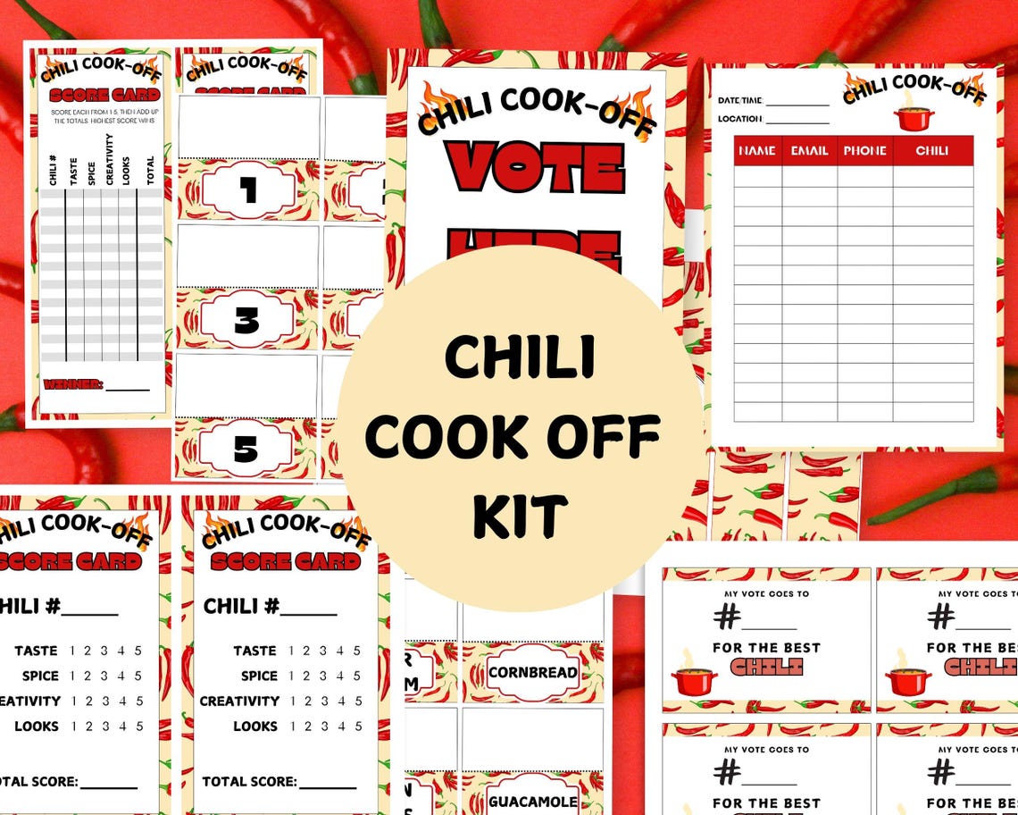 Chili Cook off Party Kit Printables; Chili Score Card; Ballots; Chili ...