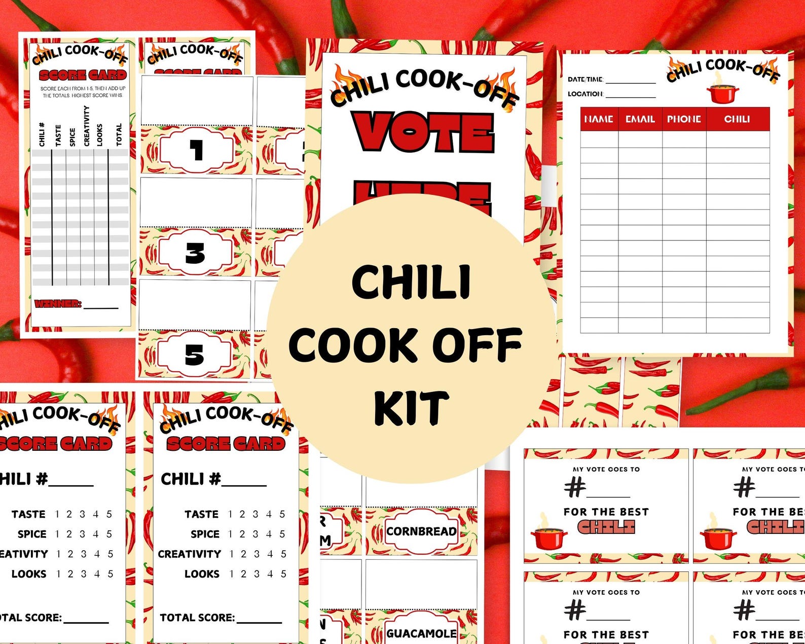 Chili Cook off Party Kit Printables; Chili Score Card; Ballots; Chili ...