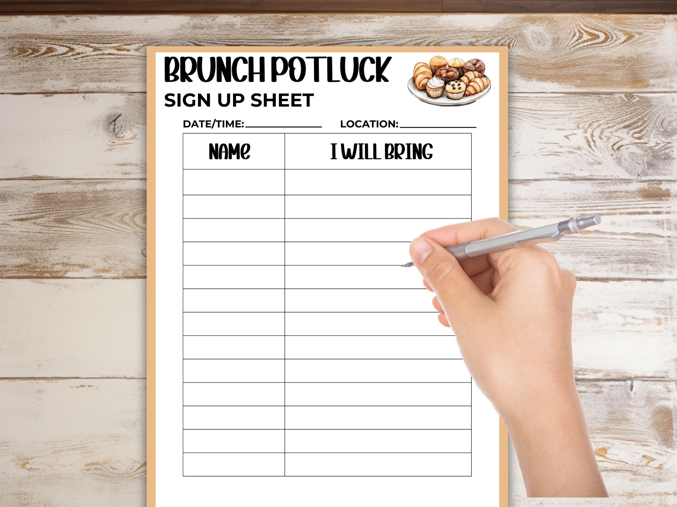 Brunch Potluck Sign up Sheet PDF; Church Potluck; Office Potluck ...