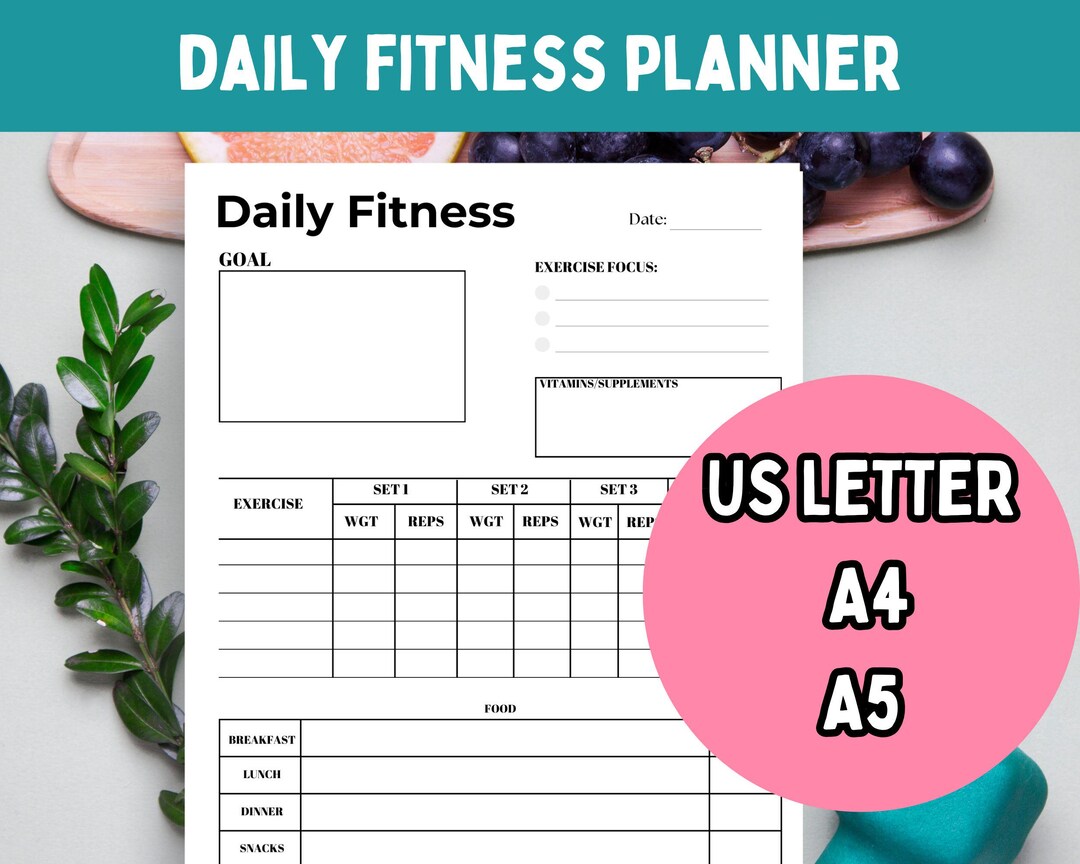 Printable Daily Exercise Planner; Fitness Planner Sheet PDF; for ...