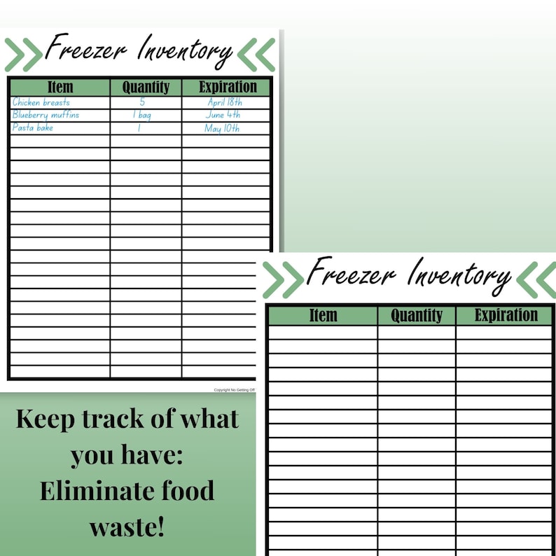 Freezer Inventory Sheet Editable Kitchen Inventory Freezer List Freezer ...