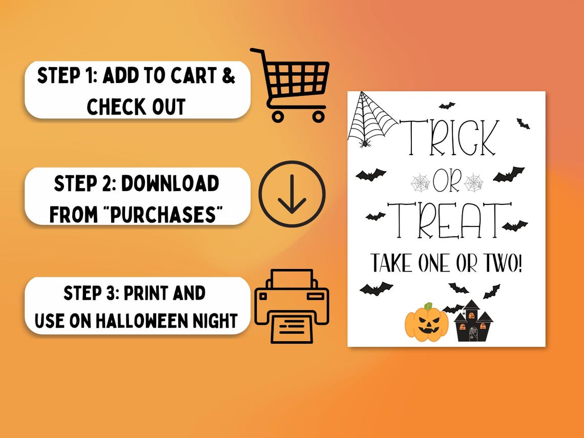 Trick or Treat Sign Printable for Halloween Night; Trick or Treat Door ...