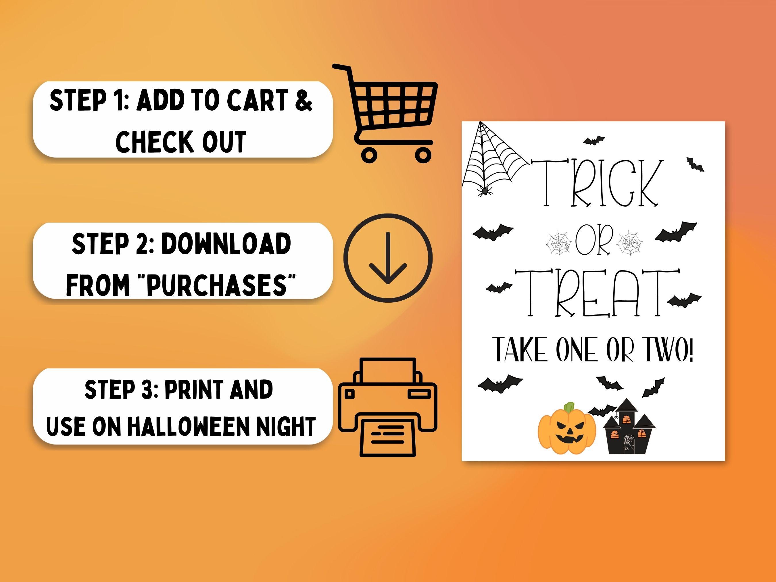 Trick or Treat Sign Printable for Halloween Night; Trick or Treat Door ...