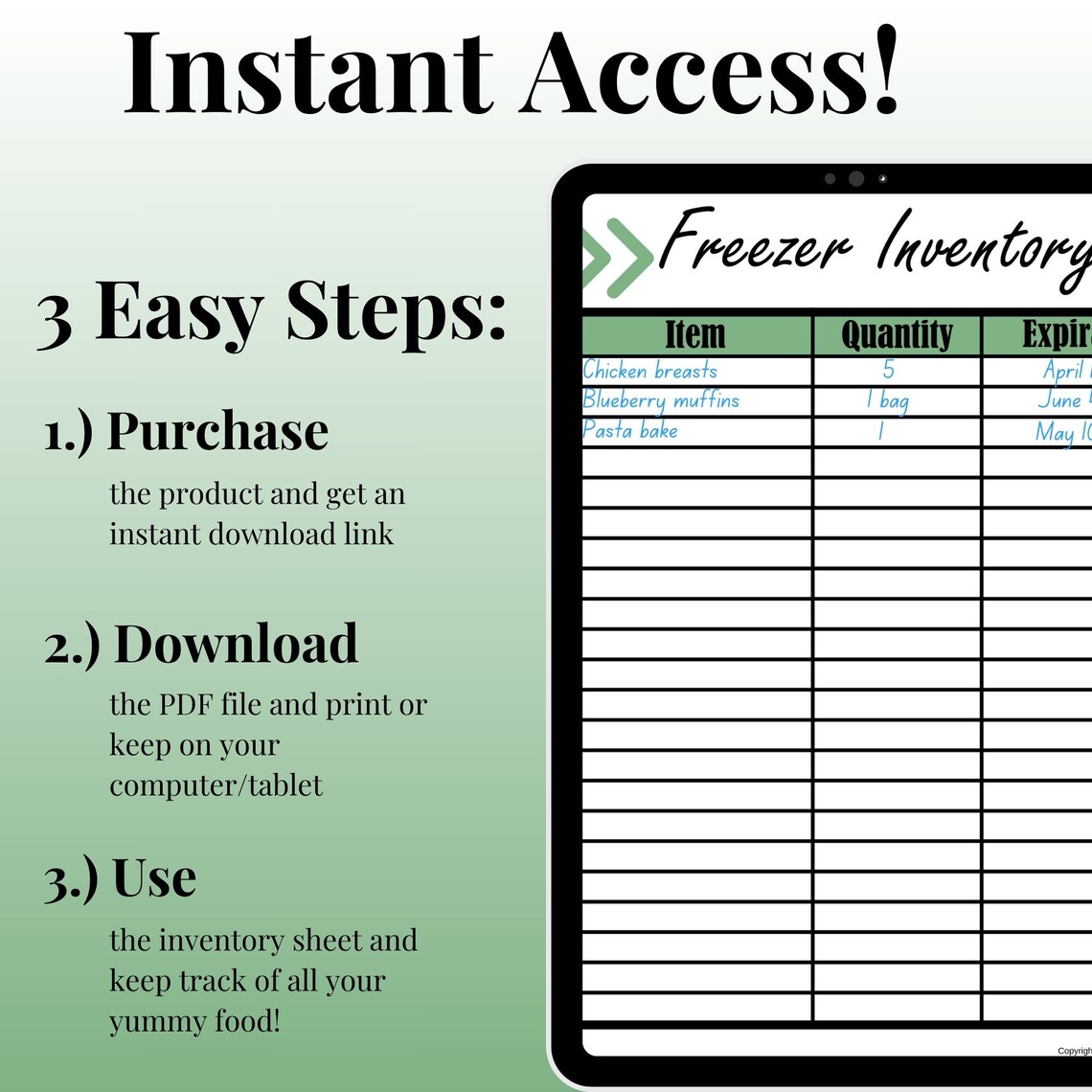 Freezer Inventory Sheet Editable Kitchen Inventory Freezer List Freezer ...
