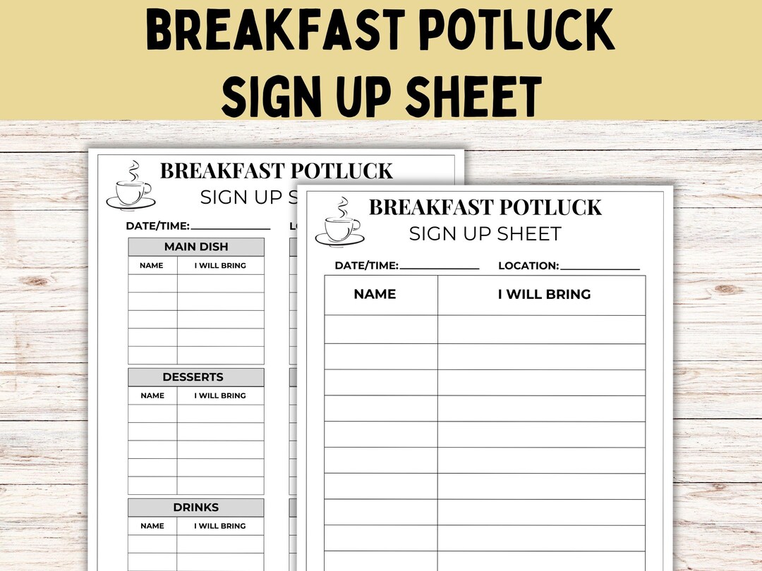 Breakfast Potluck Sign up Sheet PDF; Church Potluck; Office Potluck ...