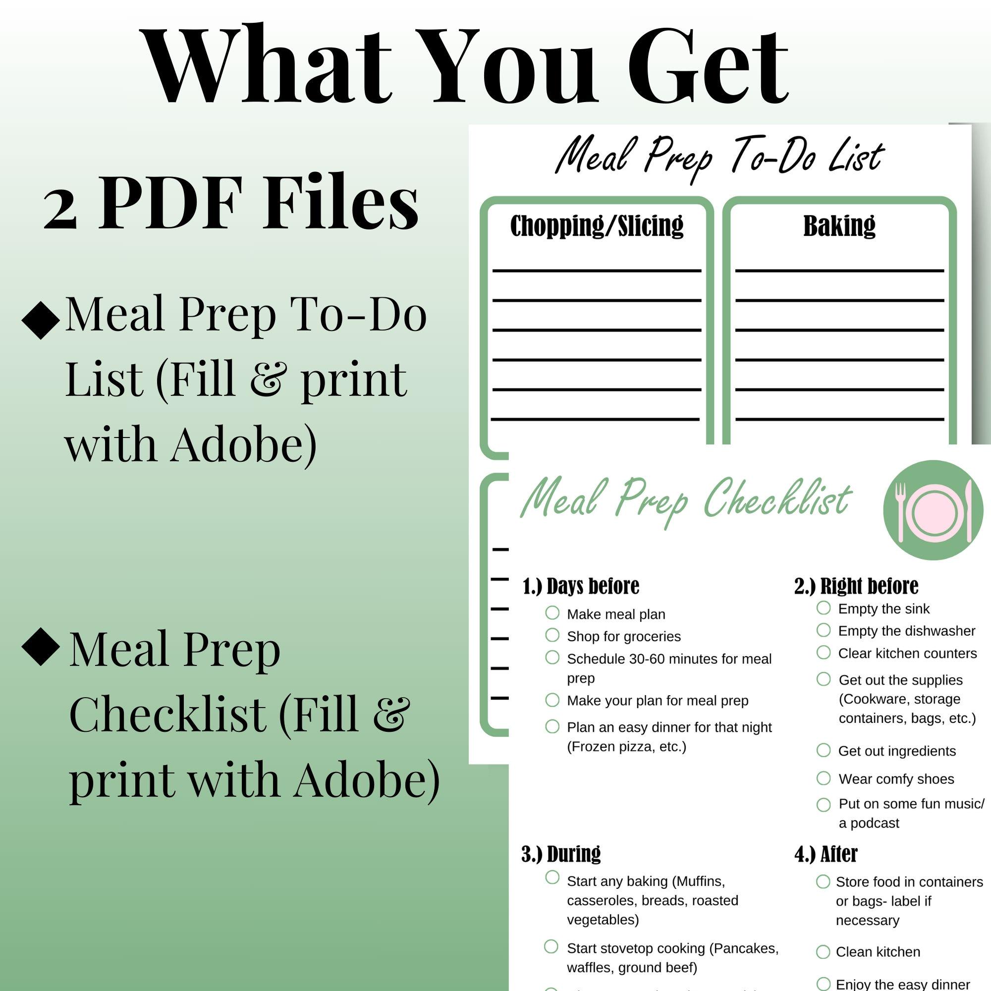 Weekly Meal Prep Planner; Meal Prep Checklist; Cheat Sheet Printable ...