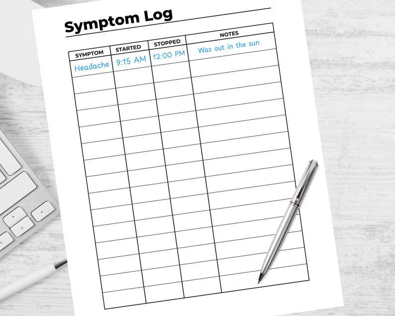 Printable Symptom Log; Symptom Tracker PDF; Wellness Planner Page ...