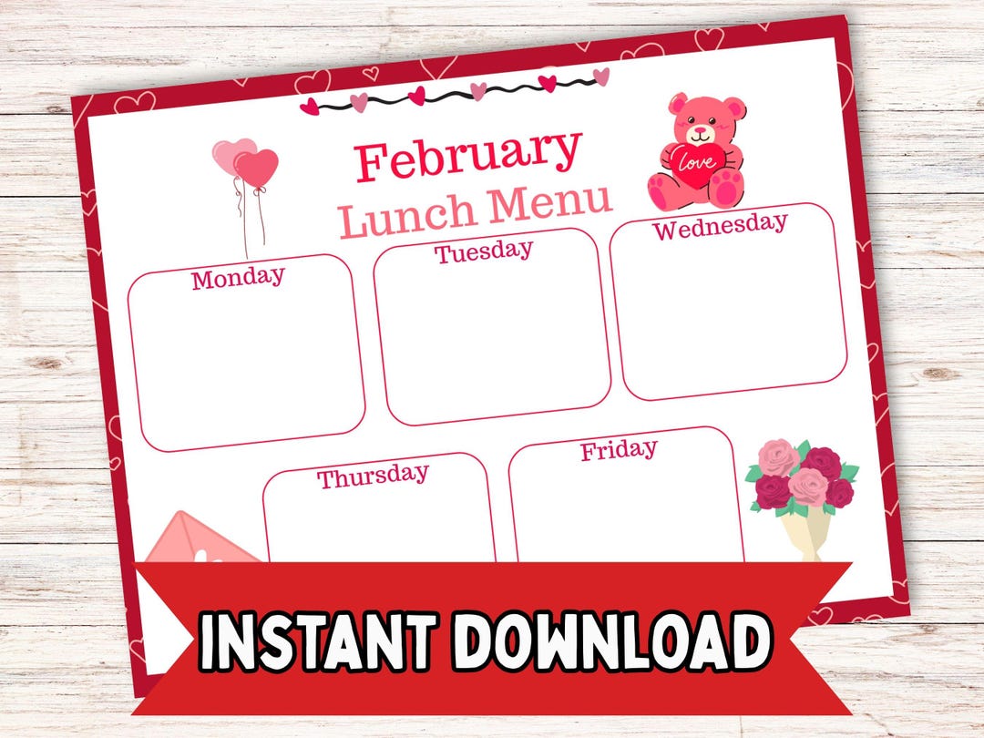 Kids School Weekly Lunch Menu; February Lunch Menu Template; Editable ...