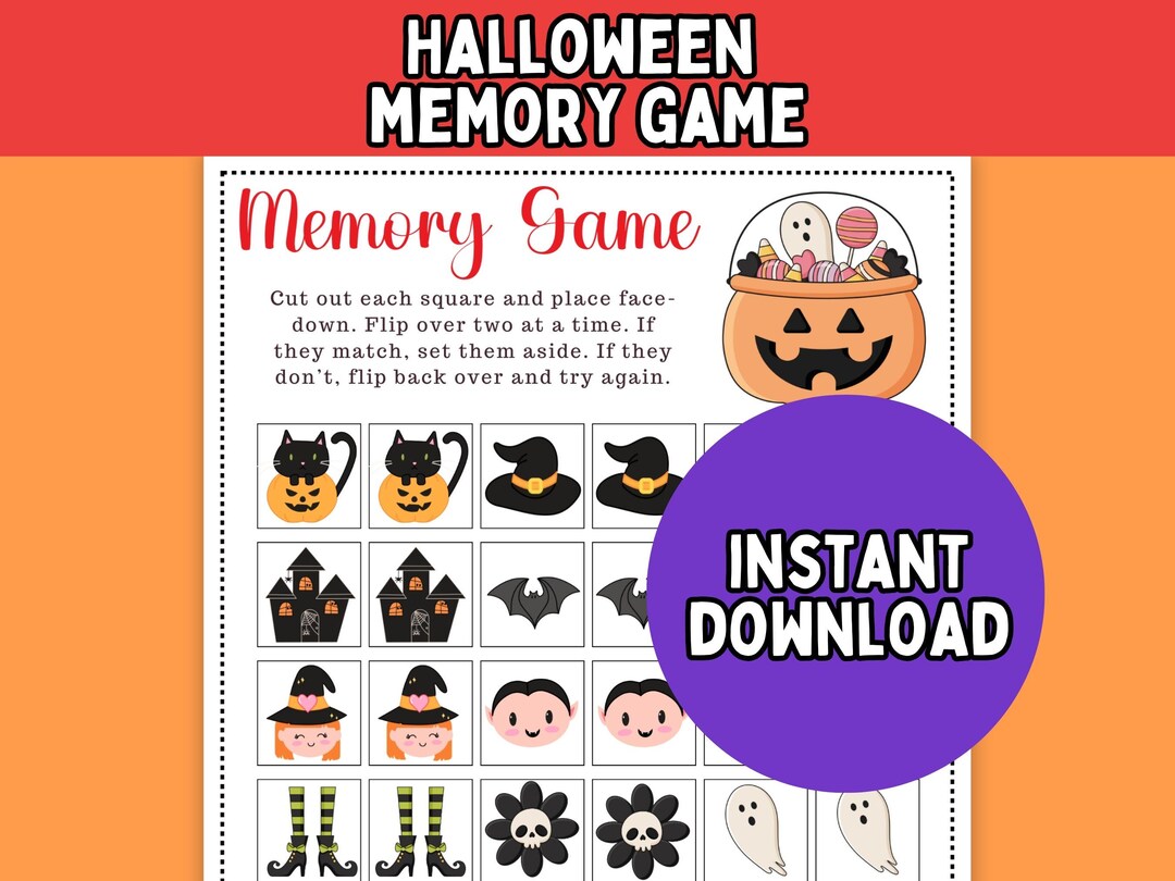 Halloween Memory Game; Printable Halloween Activity; Halloween Party ...