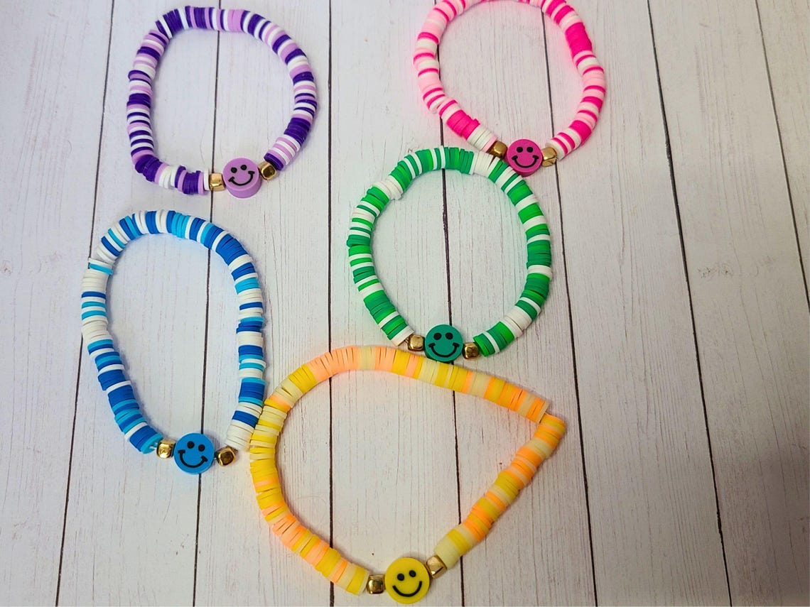 Smiley Face Bracelet; Single Clay Bracelet With Smiley Face; Clay ...