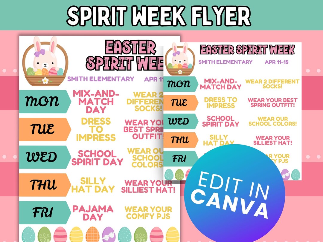Editable Easter Spirit Week Flyer; for Elementary School PTO and PTA ...